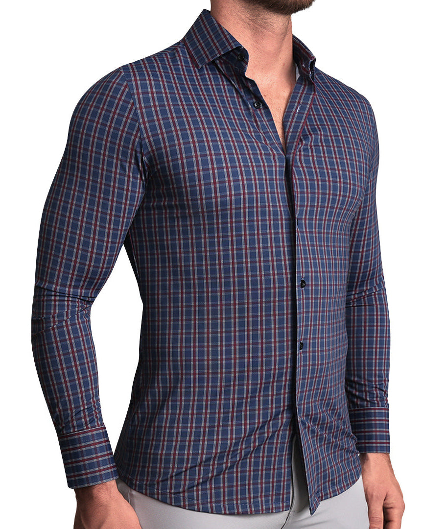 "The Spencer" Sport Shirt - Maroon, Navy, & White Plaid