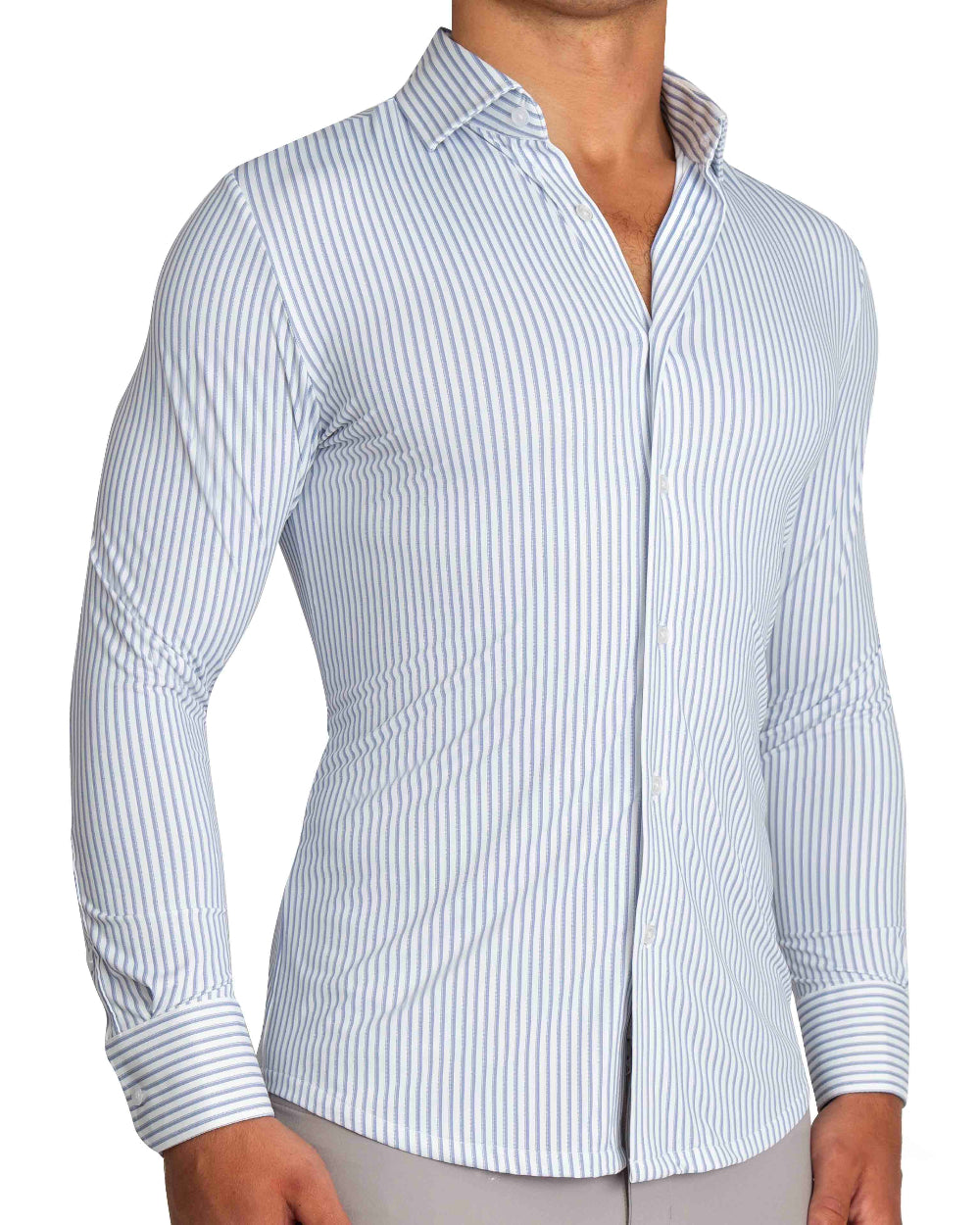 "The Wilfred" Sport Shirt - Blue & White Striped