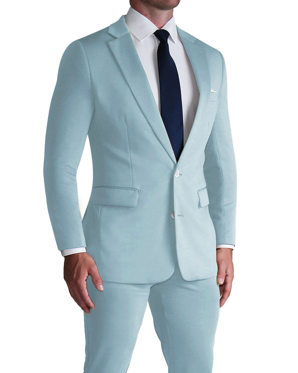 Athletic Fit Stretch Suit - Solid Cool Blue