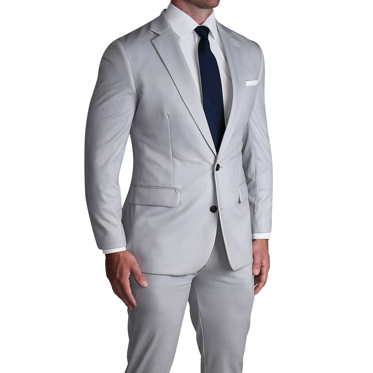 Athletic Fit Stretch Suit - Light Grey Microcheck