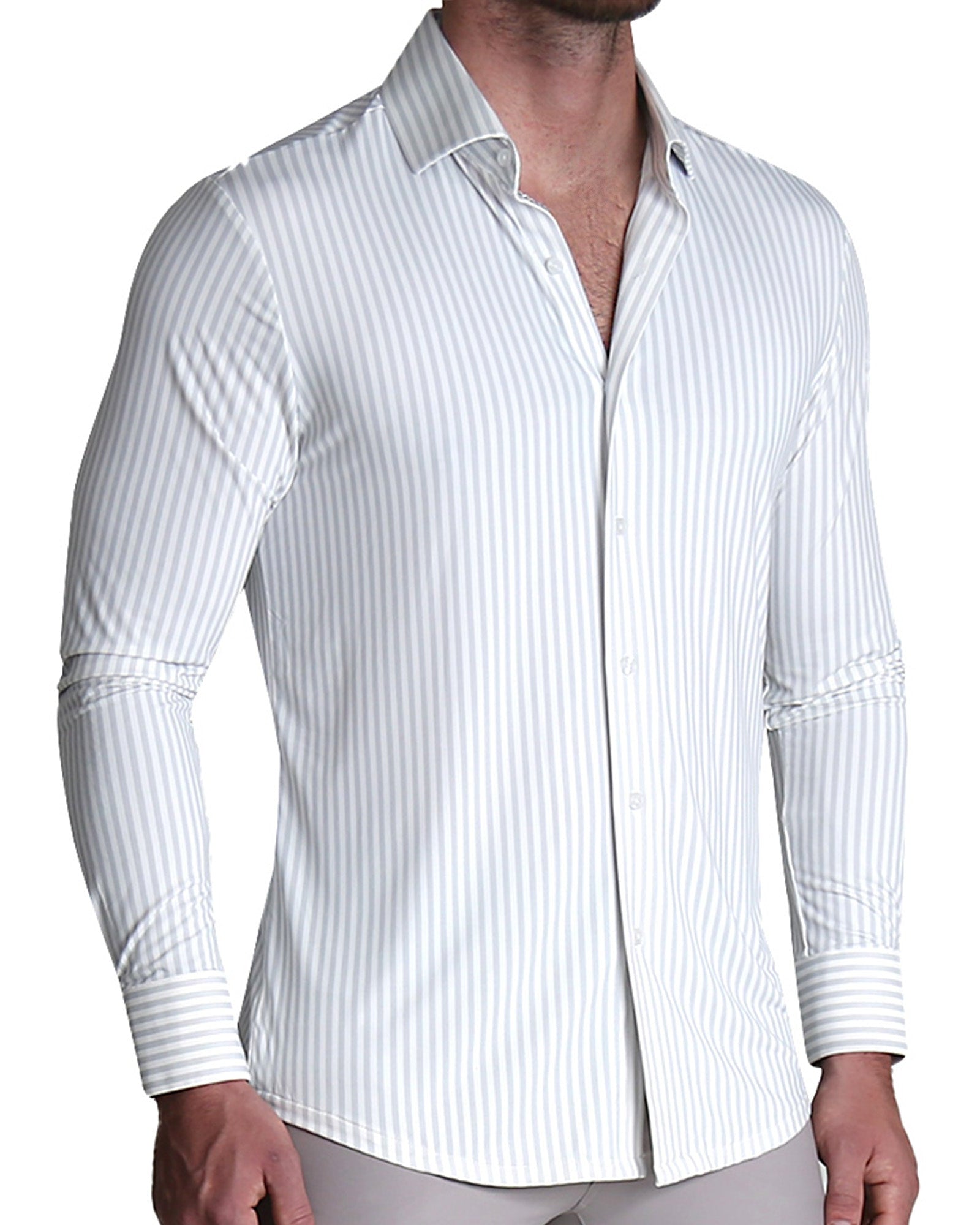 "The Aaria" Sport Shirt - Light Grey Bengal Stripe