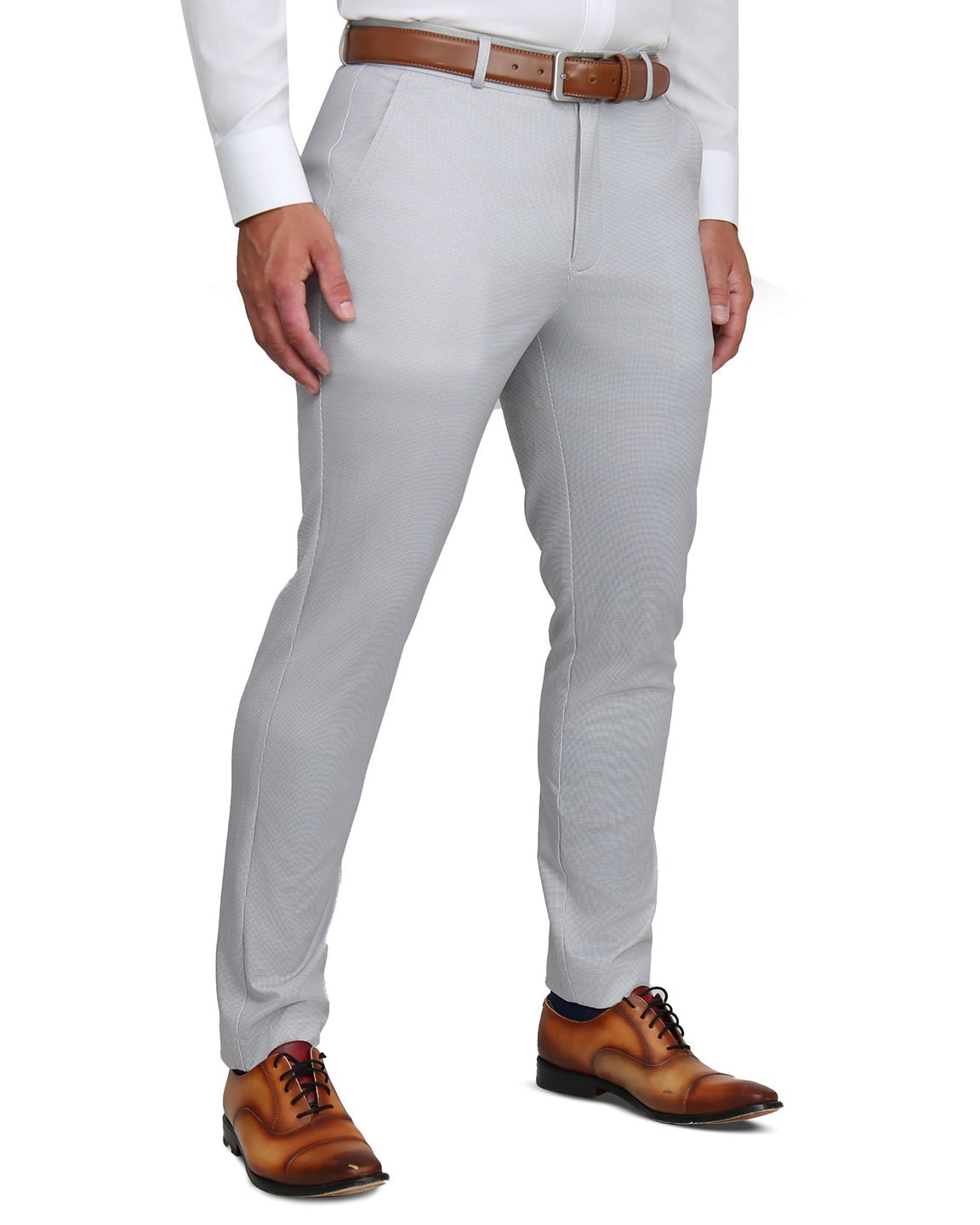 Brushed Tech Suit Pant - Light Grey Microcheck