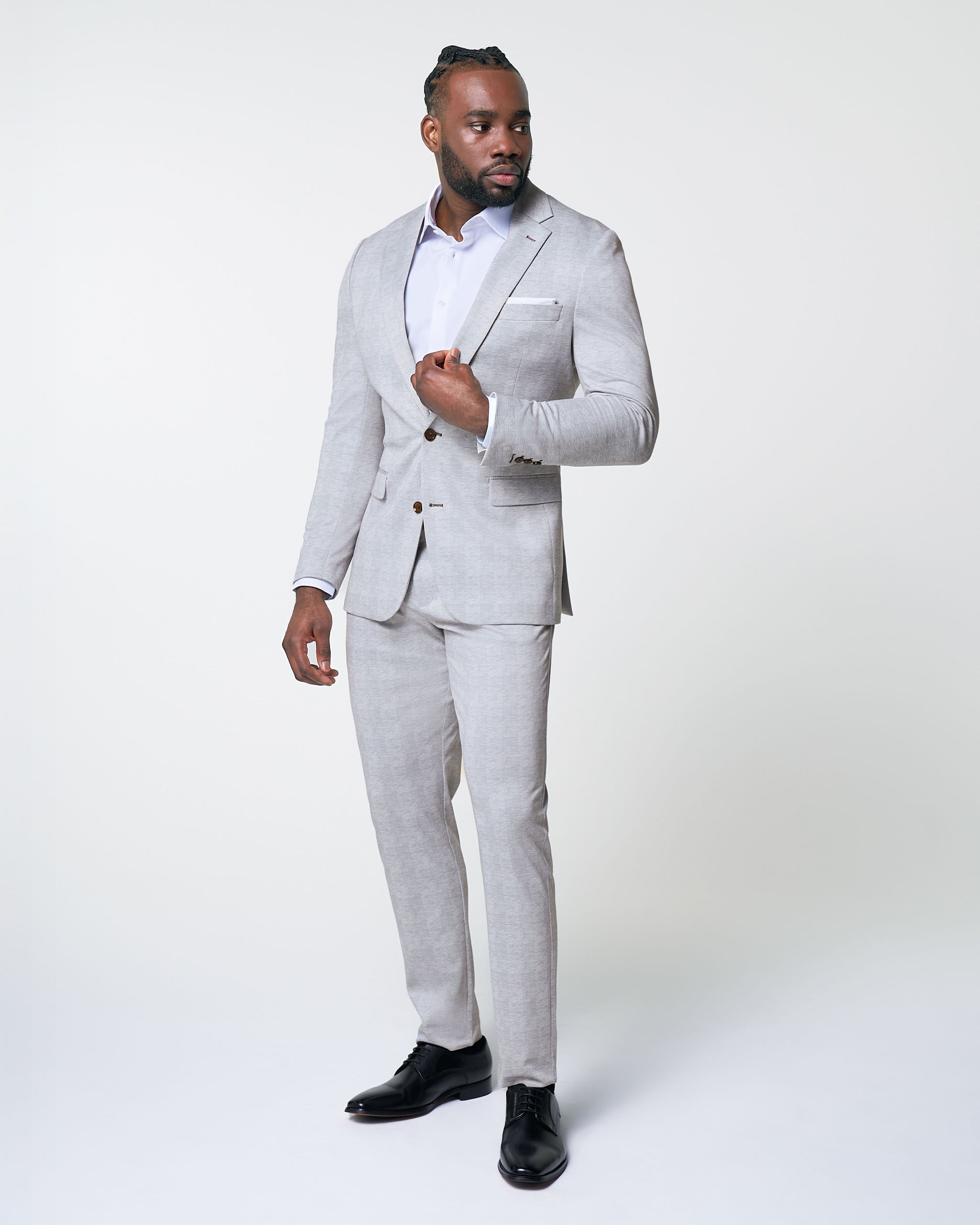 Athletic Fit Stretch Suit - Light Grey Plaid